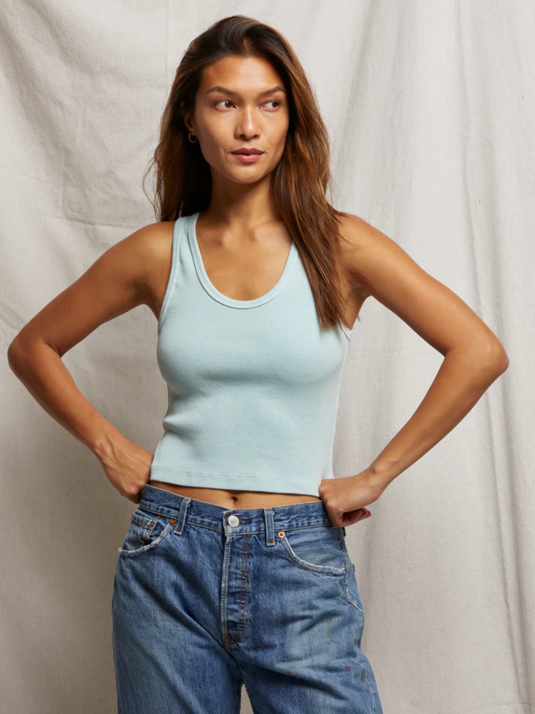 Blondie Rib Tank in Sky Blue | Favorite Daughter – Rancho Santa Fe Boutique